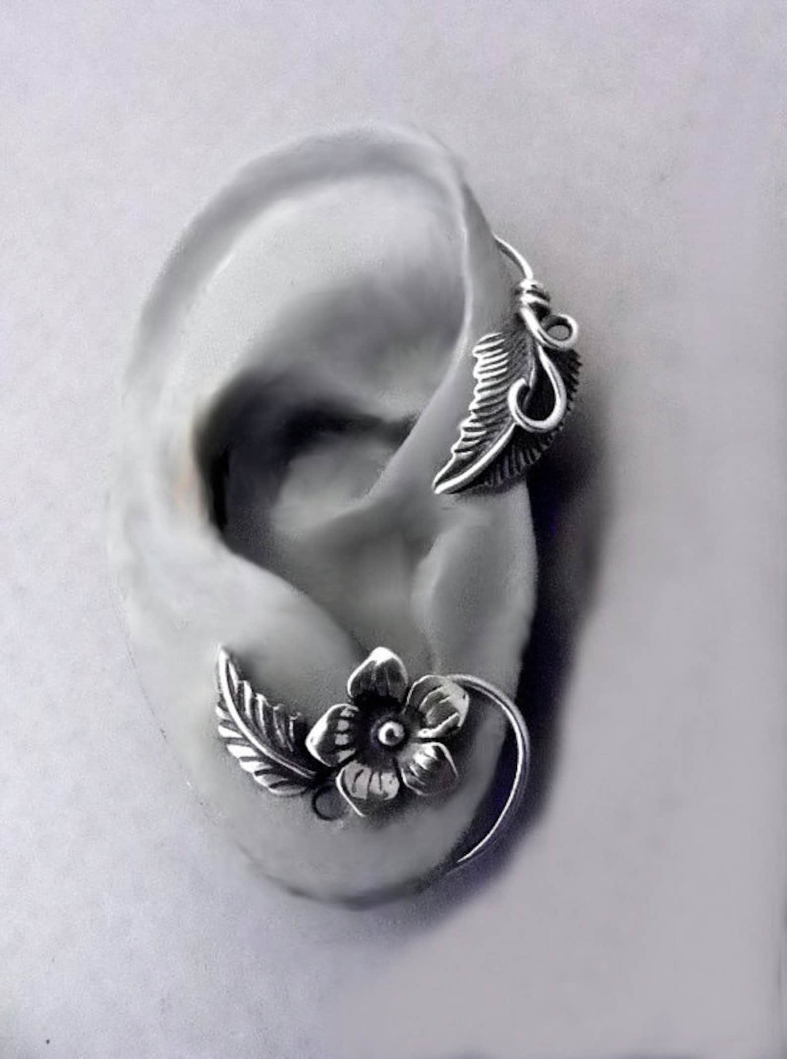 SUMMER EAR WRAP Sterling Silver Flower and Leaf Ear Cuff Wrap - Etsy