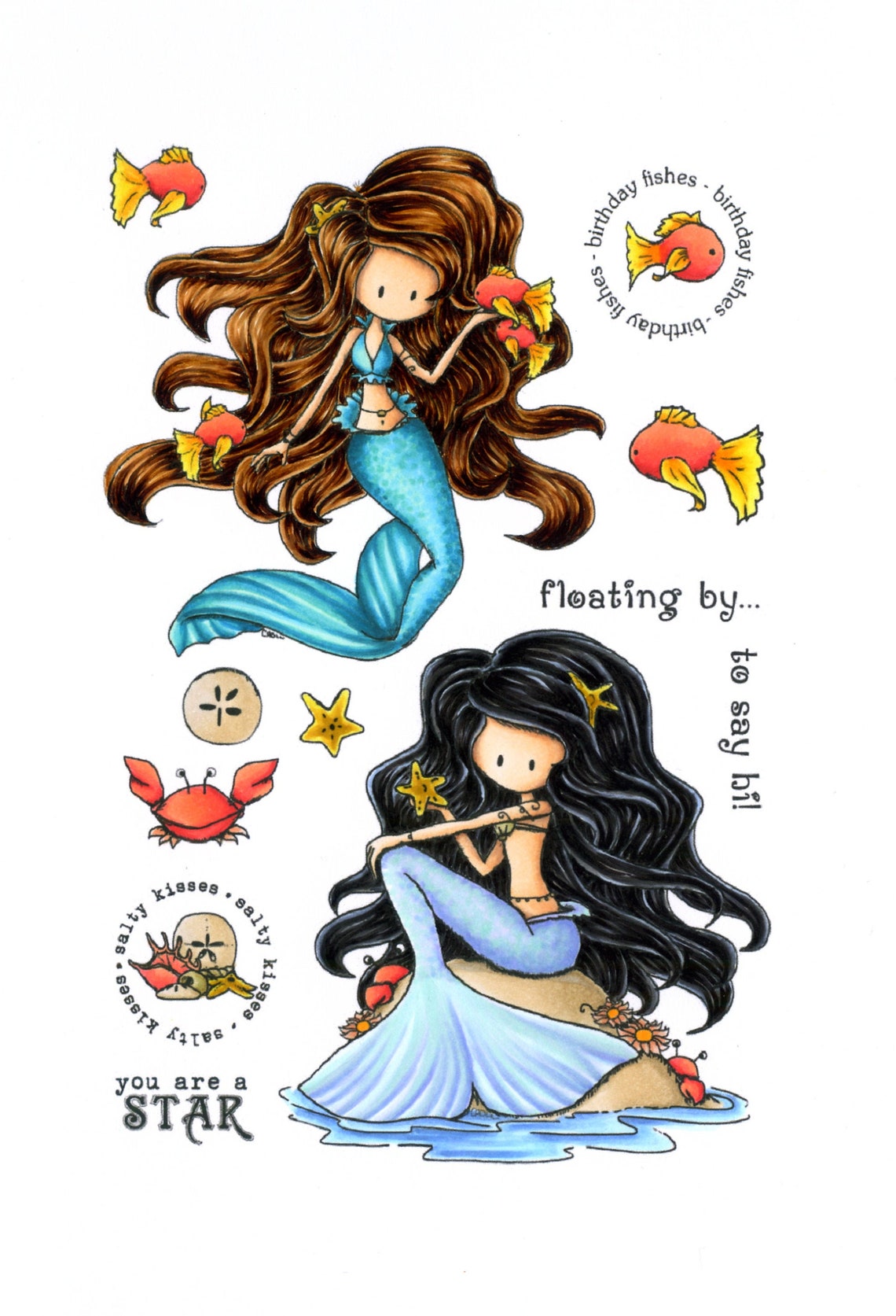 Salty Kisses 2 Mermaid Digital Stamps - Etsy