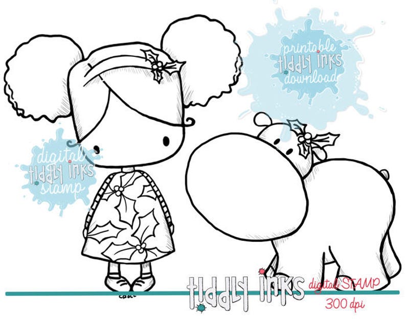 Holly's Christmas Hippo Digital Stamp - Etsy