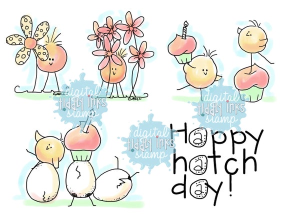 Happy Hatch Day Birds Digital Stamps | Etsy