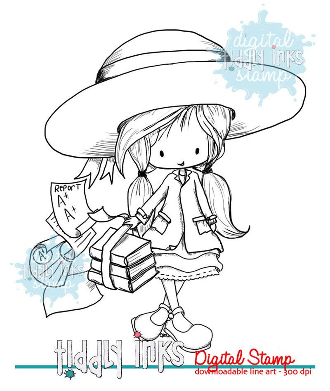 School Girl | Digital Stamp - Etsy