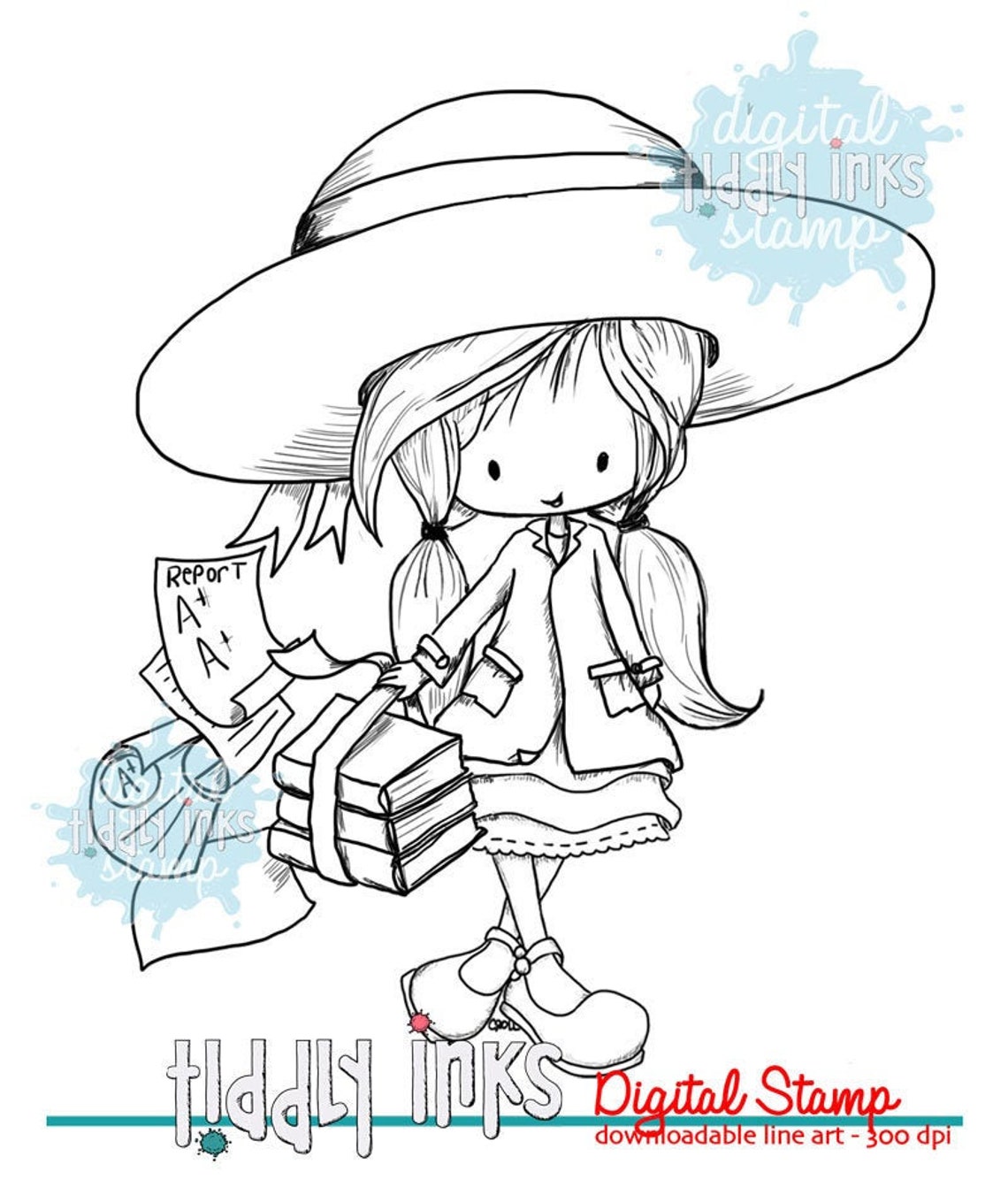 School Girl Digital Stamp - Etsy