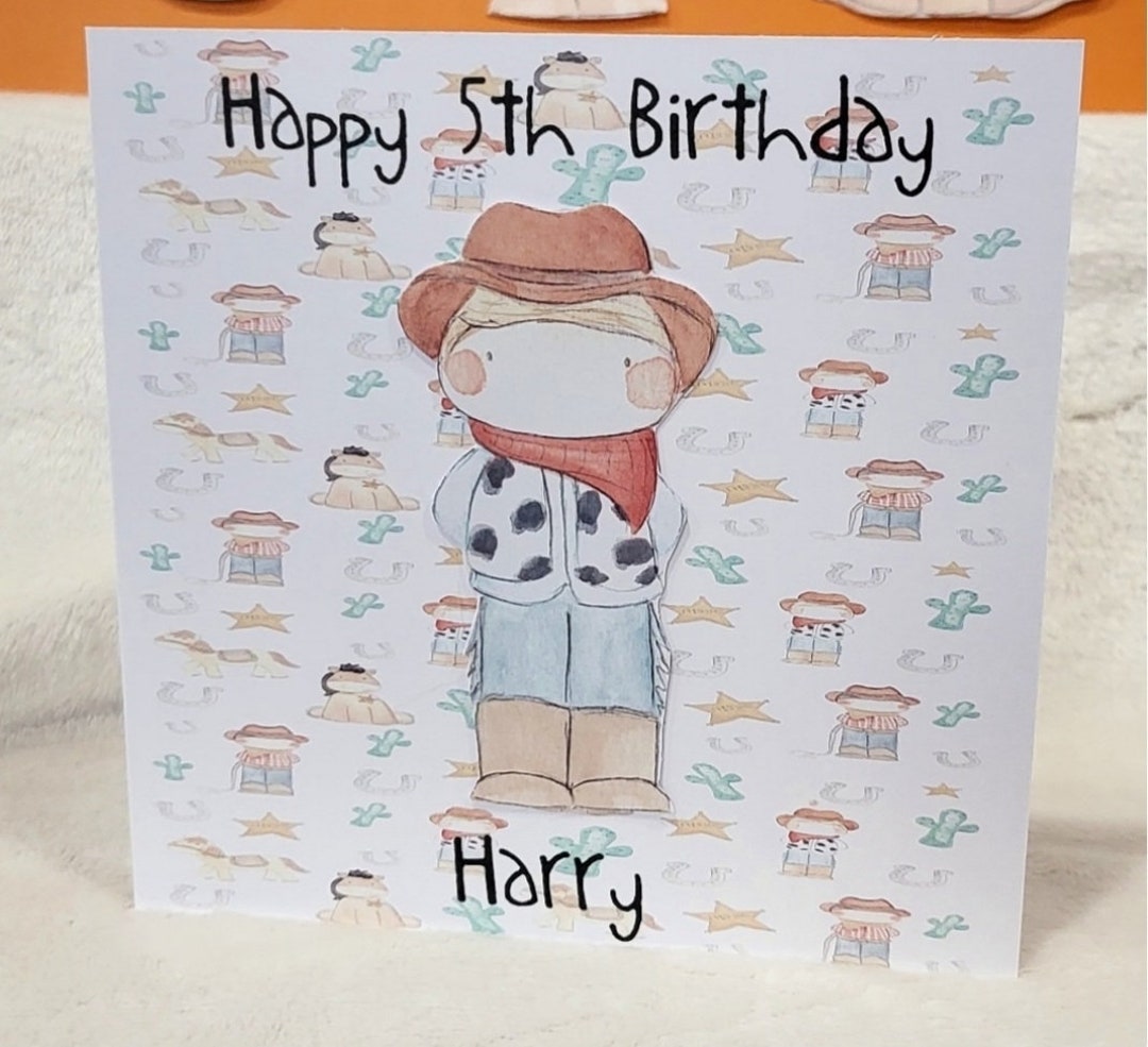 Cowboy Birthday Card, Personalised, Boys Illustrated Birthday Card ...