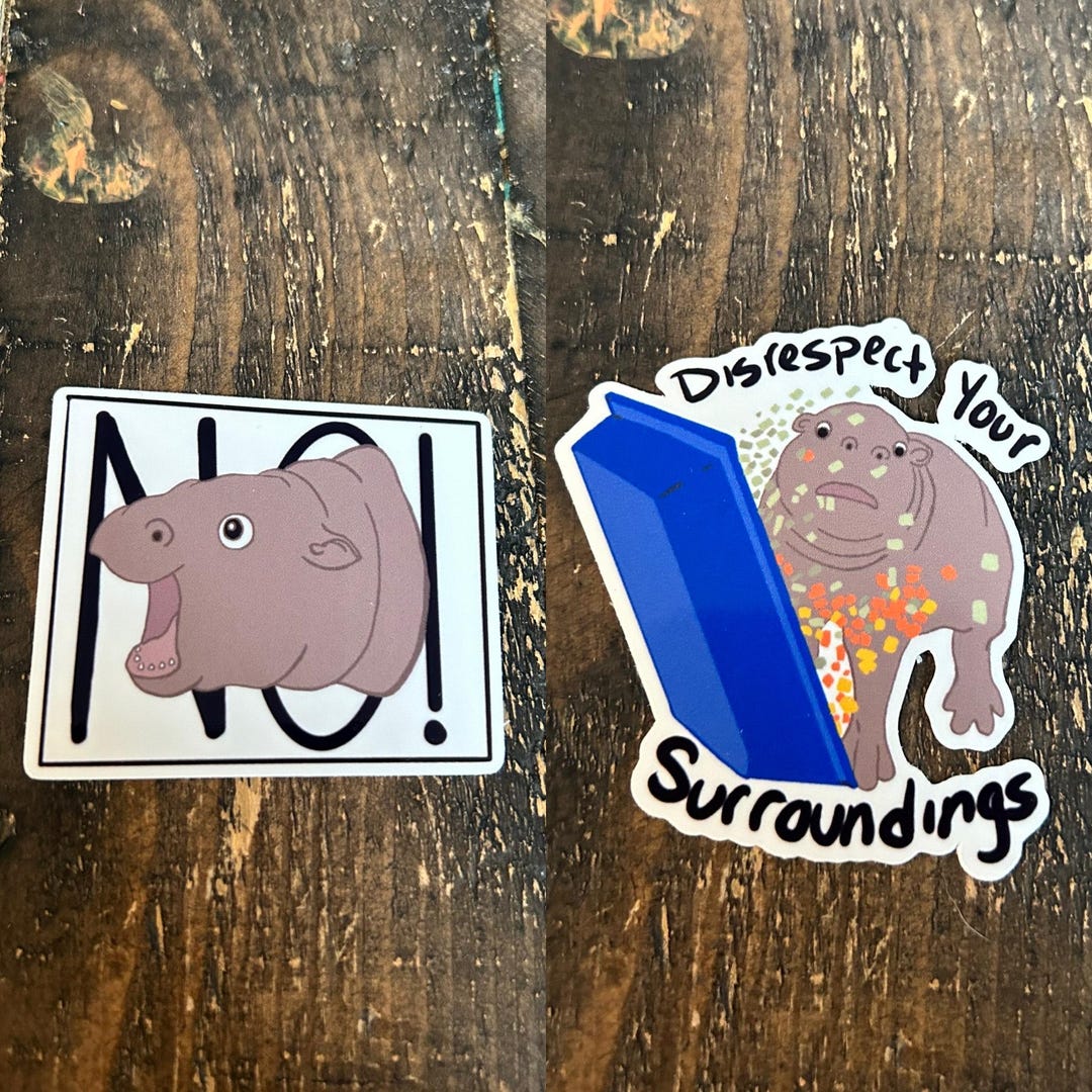Moo-deng Stickers, Funny, Original Art, Cute Hippo, Vinyl, Water ...