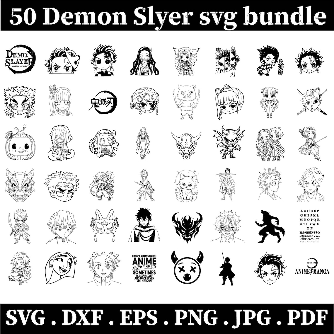 Demon Slayer Svg Bundle - Anime Character Png - Kimetsu No Yaiba Dxf ...
