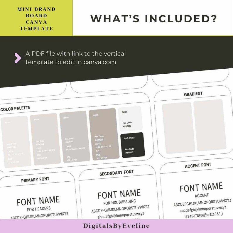Mini Brand Board Canva Template Vertical, Editable Branding Guidelines ...