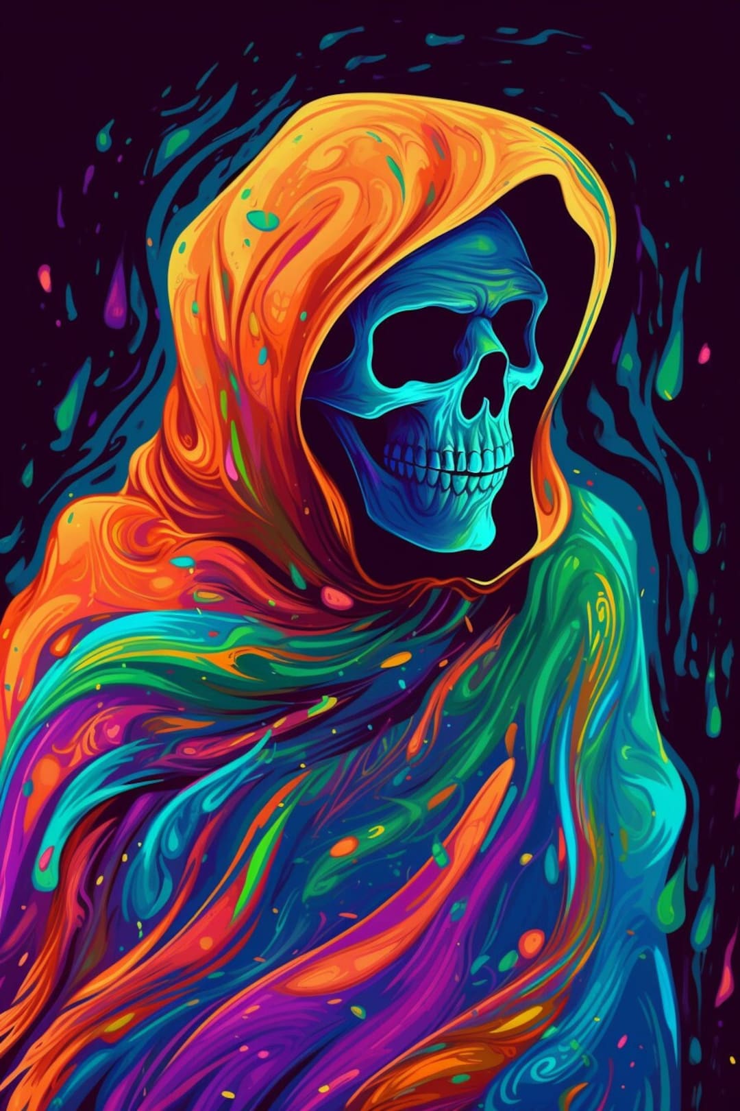Digital Art for Sale | Psychedelic Grim Reaper | Blacklight Art ...