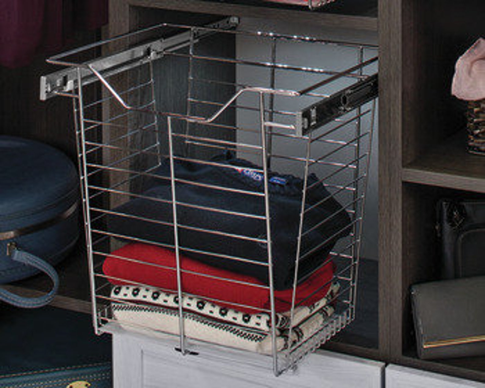 Chrome Plated Wire Closet Basket, With Full Extension Slides 12 Inch ...