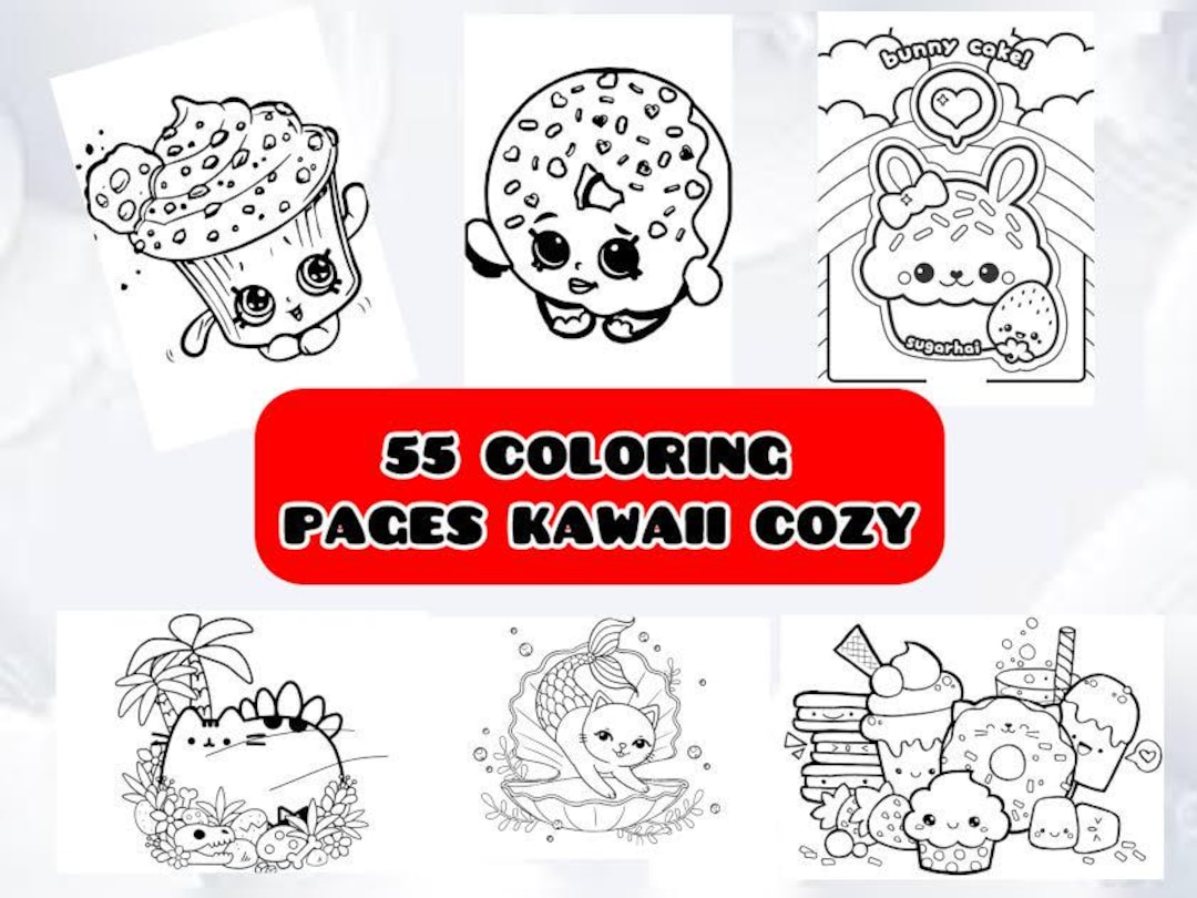 55page Kawaii Cozy Coloring Pages Coloring Book Bundle,coco Wyo Girl ...