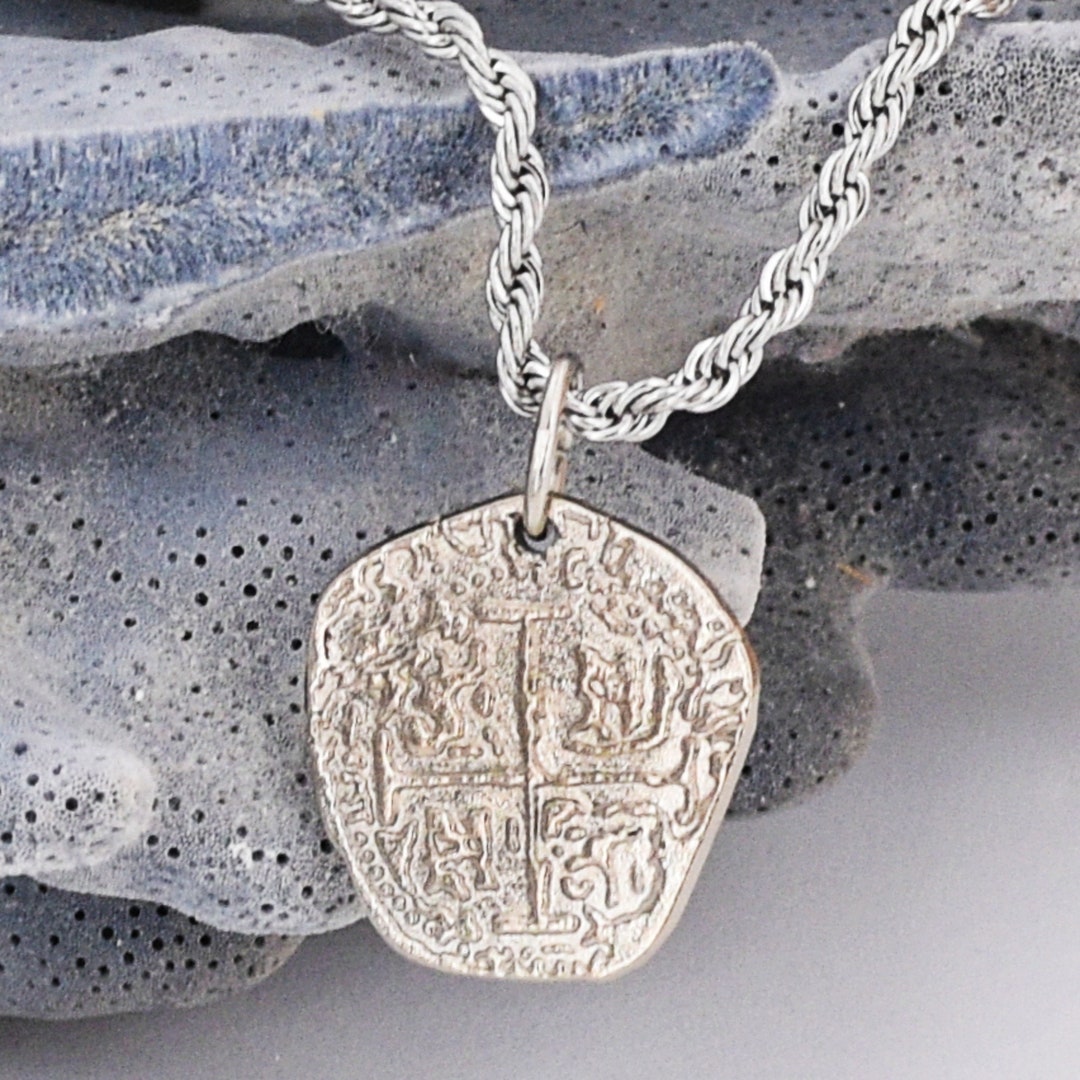 Silver Coin Necklace, Spanish Pirate Treasure, Doubloon Replica ...
