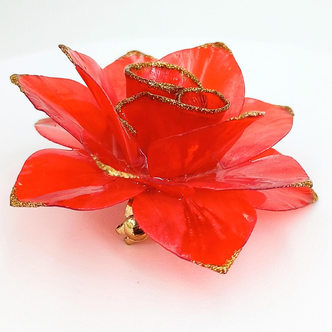 Rose Pin Brooch Red Made With Real Fish Scales Mermaid Jewelry TNP03 ...