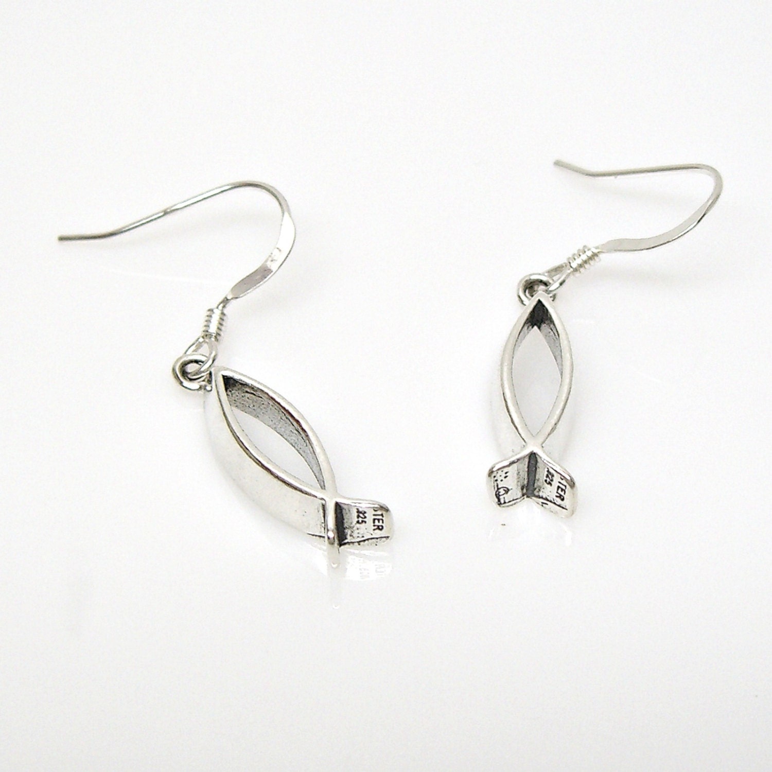 Earrings Christian Fish Sterling Silver Religious Dangle Ear - Etsy