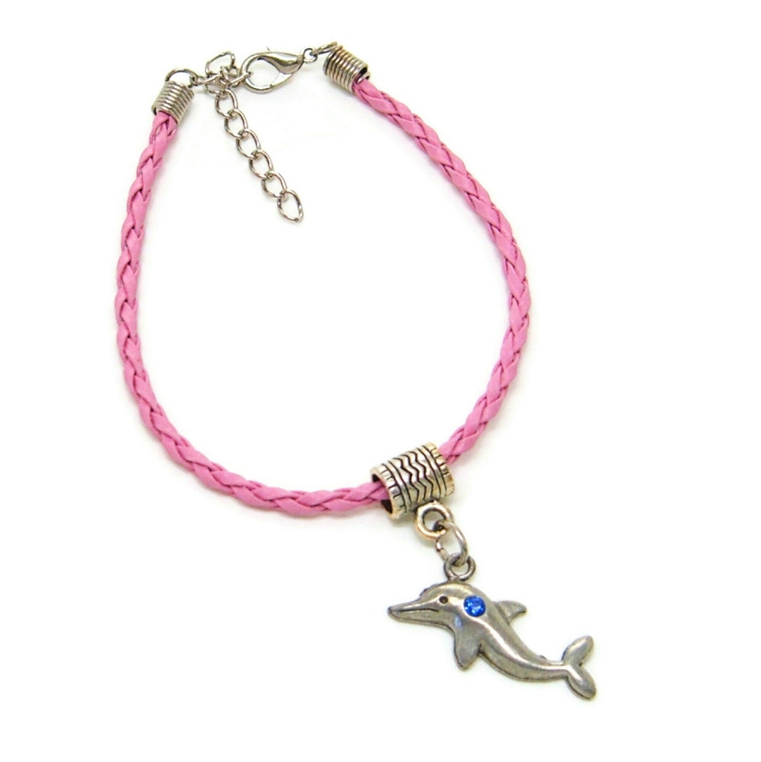 Dolphin Charm Bracelet or Anklet, Adjustable, Pendant With Crystal ...