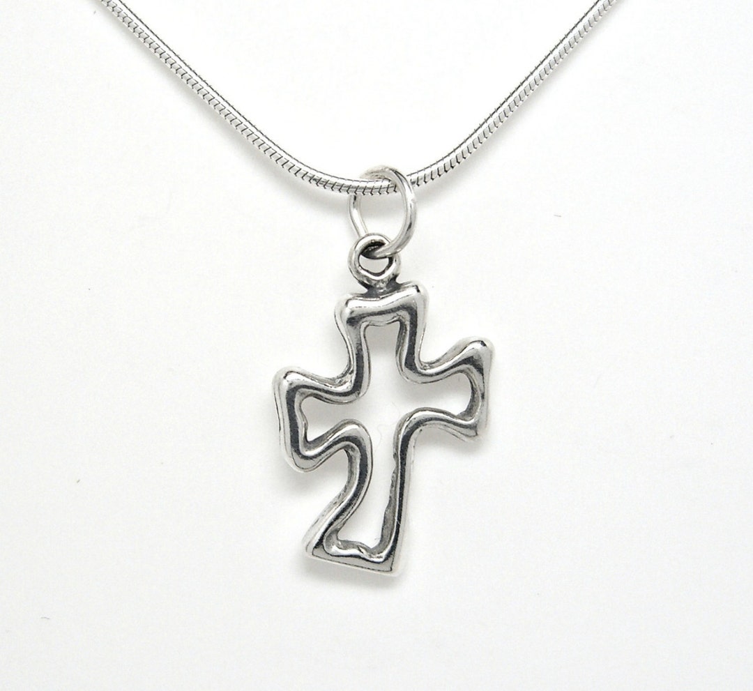 Modern Christian Cross, Sterling Silver Religious Charm Pendant or ...