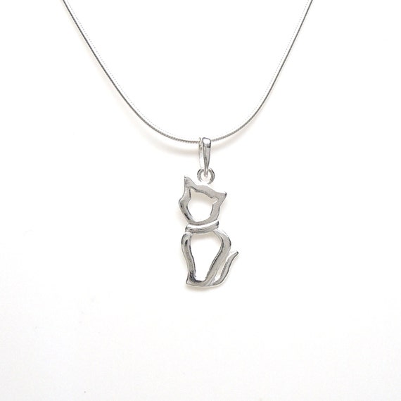 Kitty Cat Sterling Silver Outline Pet Lover Charm Pendant or | Etsy