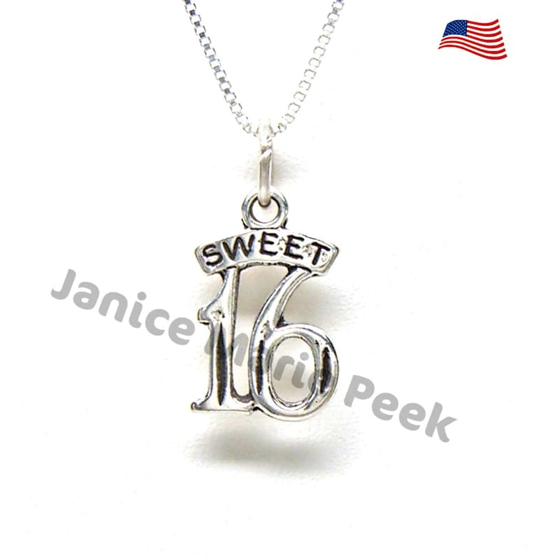 Sweet 16 Sterling Silver Sixteenth Birthday Charm Pendant or Necklace ...