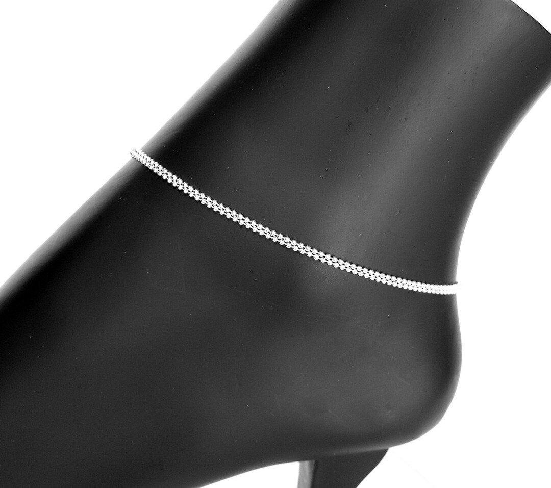 Anklet Sterling Silver Bead Chain Double Strand Adjustable From 9 to 10 ...