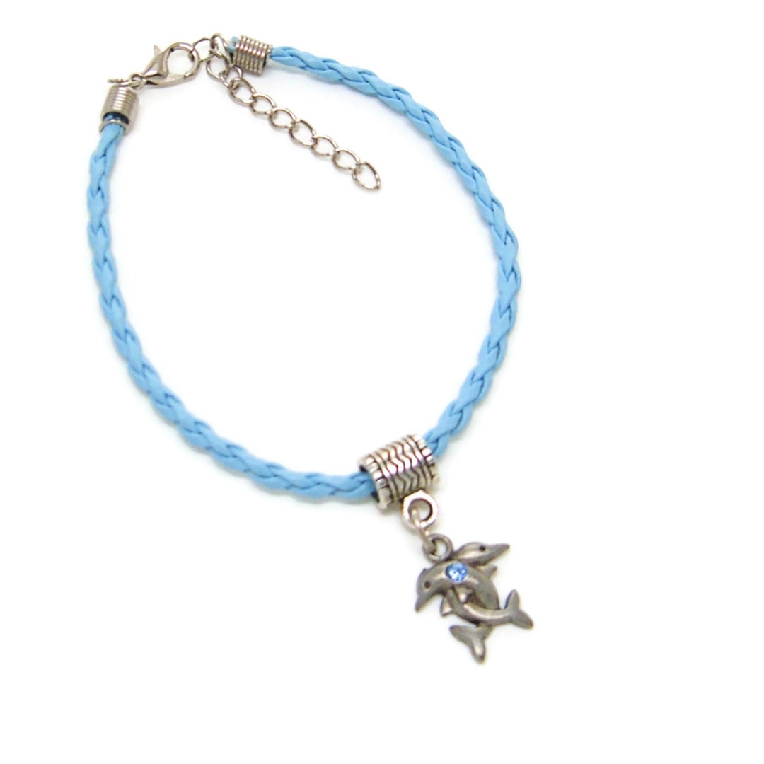 Bracelet or Anklet Adjustable Crossed Dolphins Charm Pendant With ...