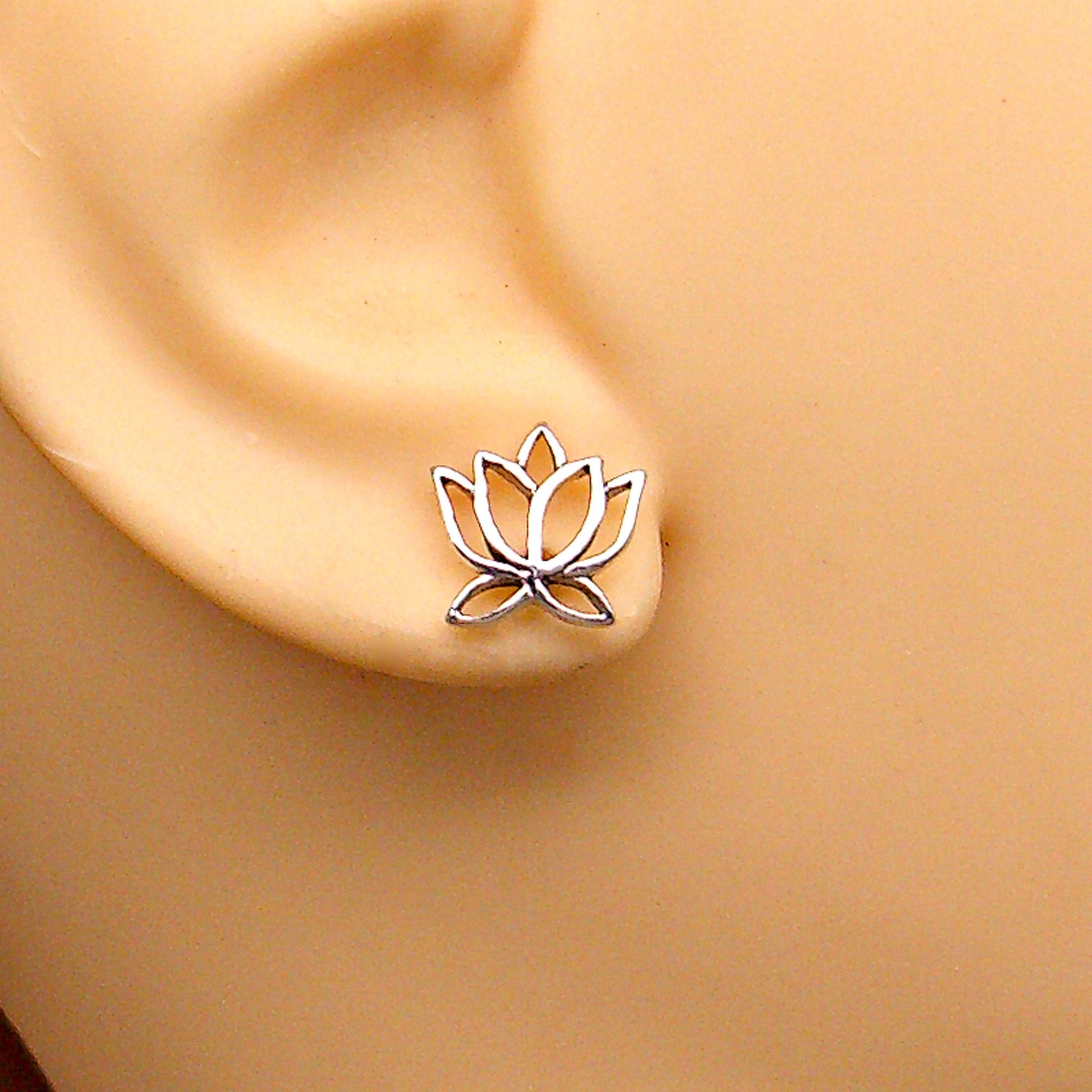 Earrings Lotus Flower Blossom Sterling Silver Minimalist | Etsy