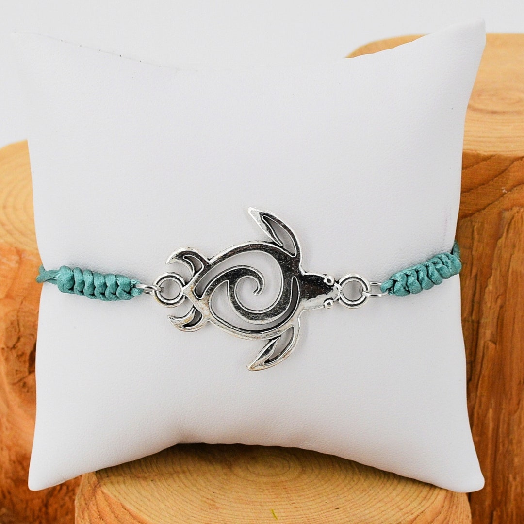 Green Honu Sea Turtle Bracelet, Adjustable Silky Cord, 5 to 10 Inches ...