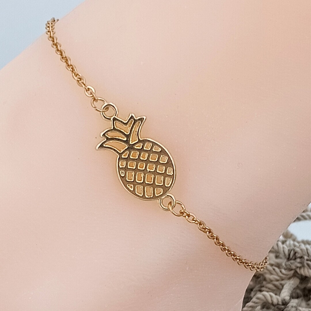 Pineapple Bracelet Anklet, Gold or Silver Adjustable Cable Chain, 7.5 ...