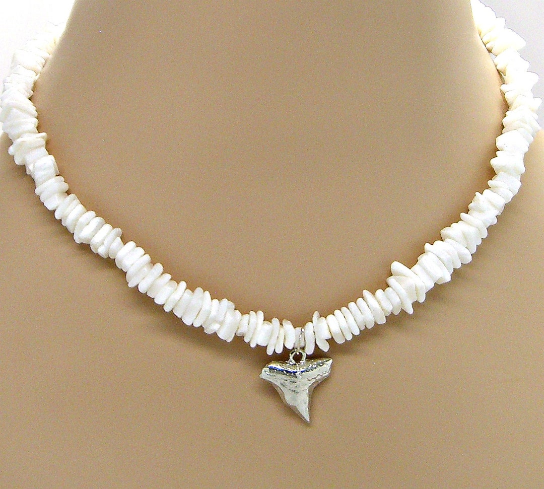 PUKA Silver Shark Tooth Necklace Choice of 15-16-18-20-inch White ...