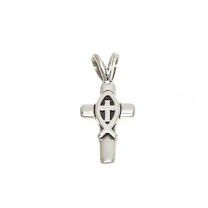 Christian Cross With Fish Symbol Small Sterling Silver Religious Faith ...