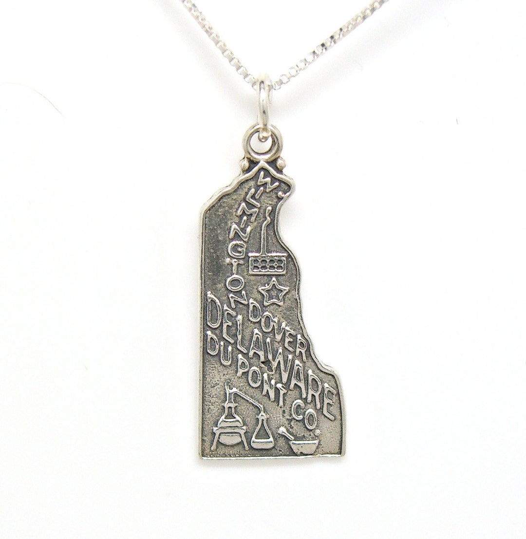 Delaware Sterling Silver State Map Charm Pendant or Necklace 1867 - Etsy
