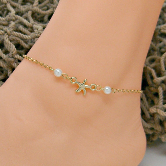 Anklet Gold Plated Starfish Pearls Adjustable Chain 9 to 11 inches Surfer Beach Girl Ankle Bracelet 5004 GP Etsy UK