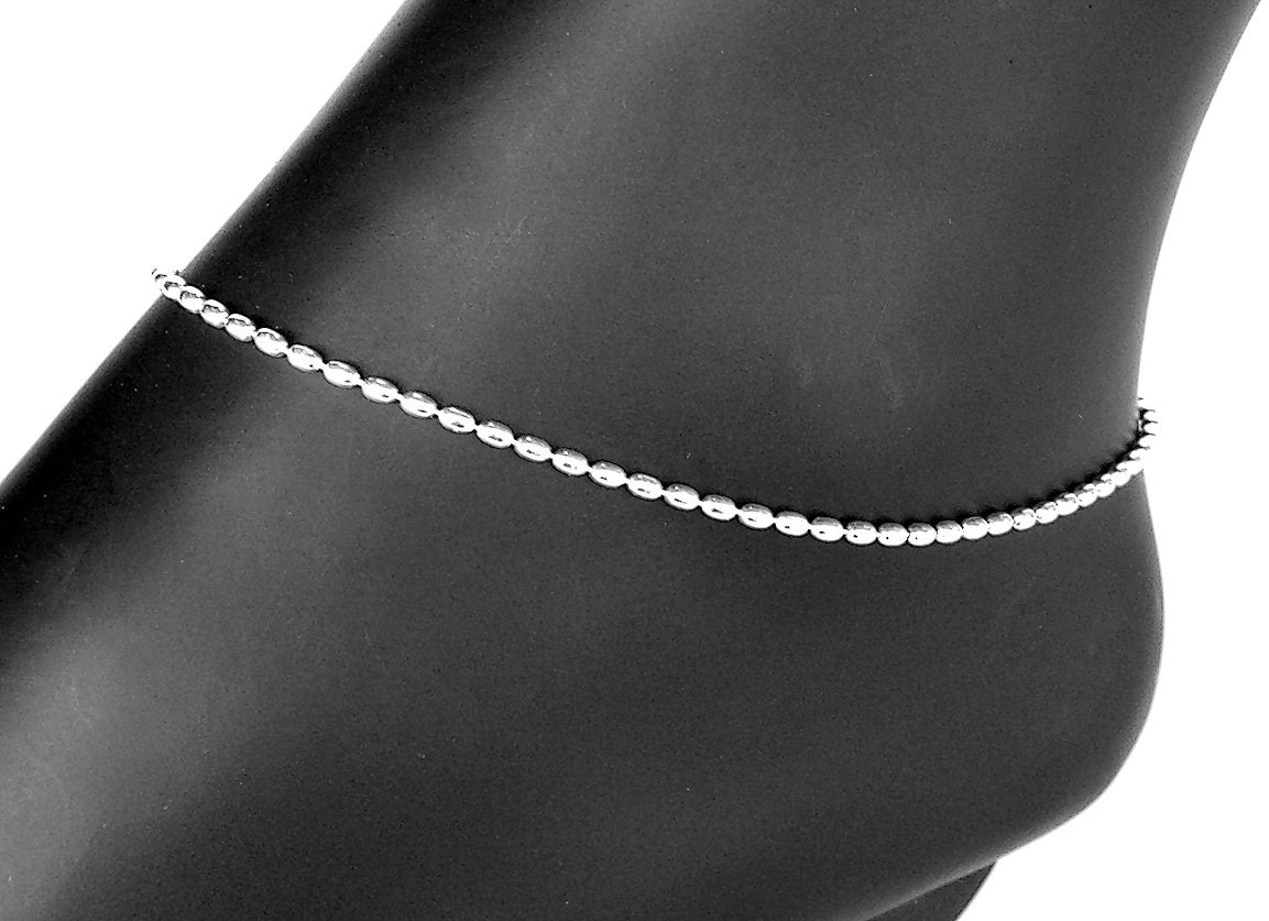 Anklet Sterling Silver Oval Bead Chain Adjustable from 9 to 10 | Etsy