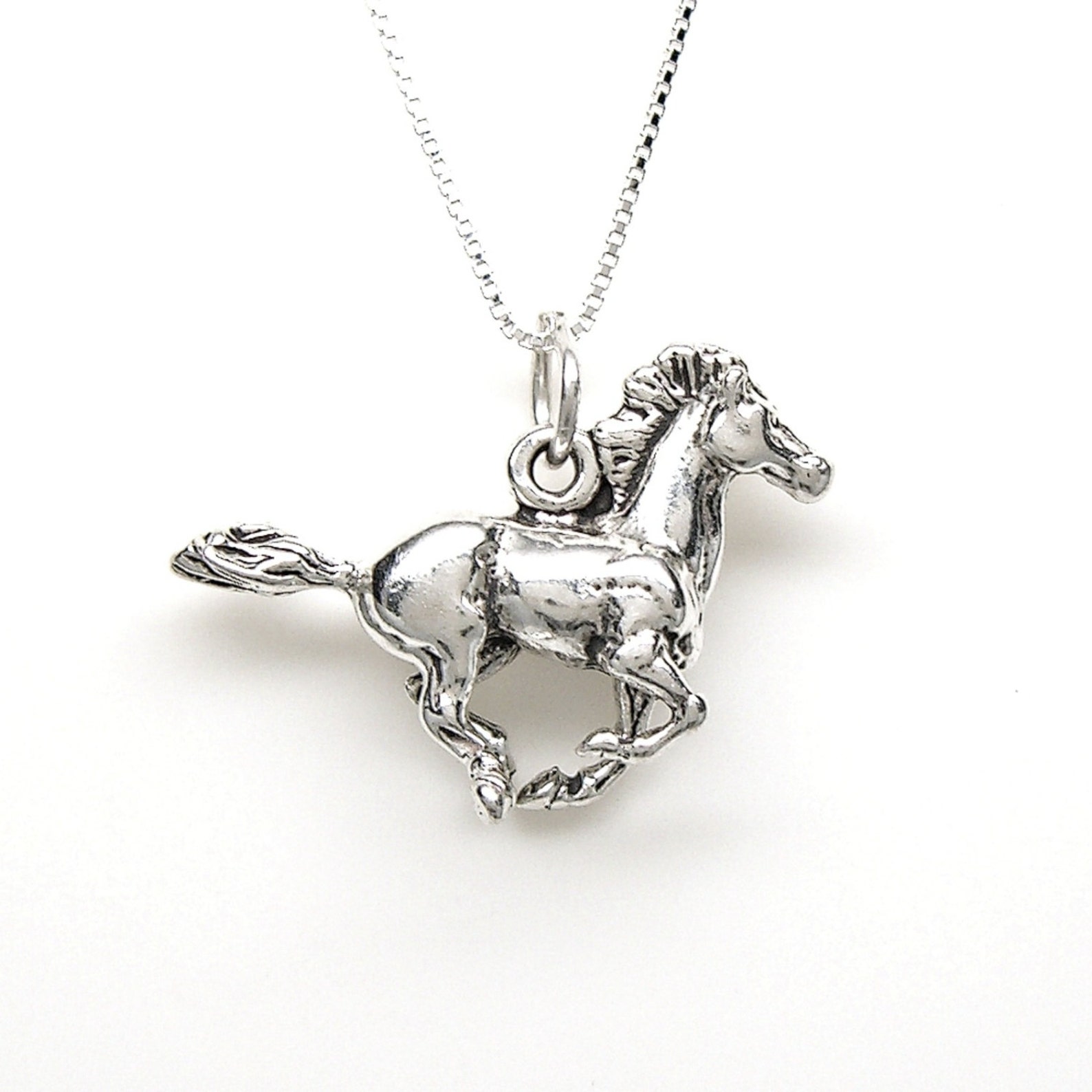 Horse Galloping Mustang, Sterling Silver Charm Pendant or Necklace 2255 ...