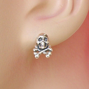 Skull and Crossbones Sterling Silver Pirate Earrings Tiny Minimal ...