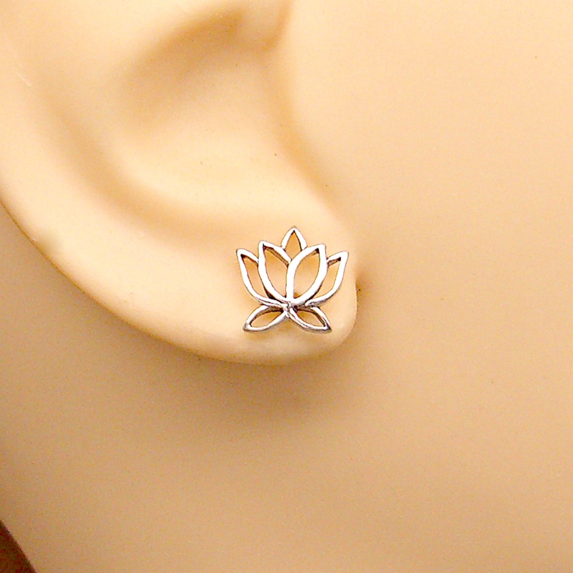 Earrings Lotus Flower Blossom Sterling Silver Minimalist | Etsy