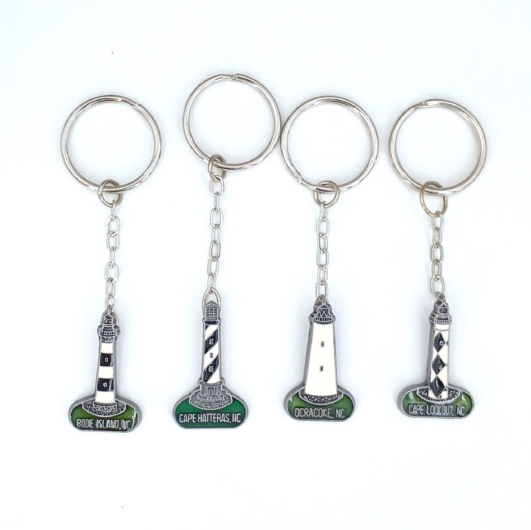 OBX Lighthouse Key Chains, Outer Banks NC Key Ring, Hatteras, Ocracoke ...