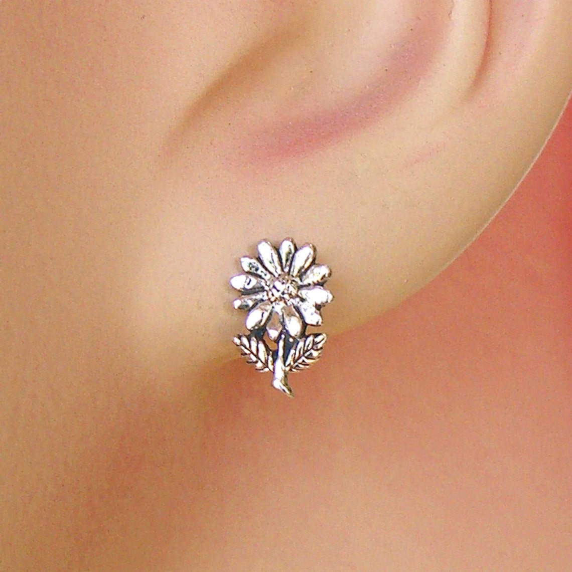Earrings Flower Sterling Silver Tiny Minimalist Pierced Ear - Etsy