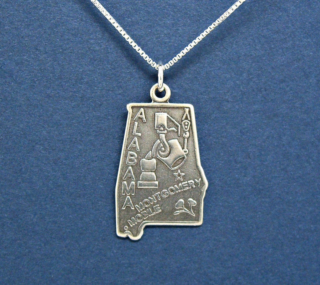 Alabama Sterling Silver Map Charm Pendant: Option for Necklace 1866X - Etsy