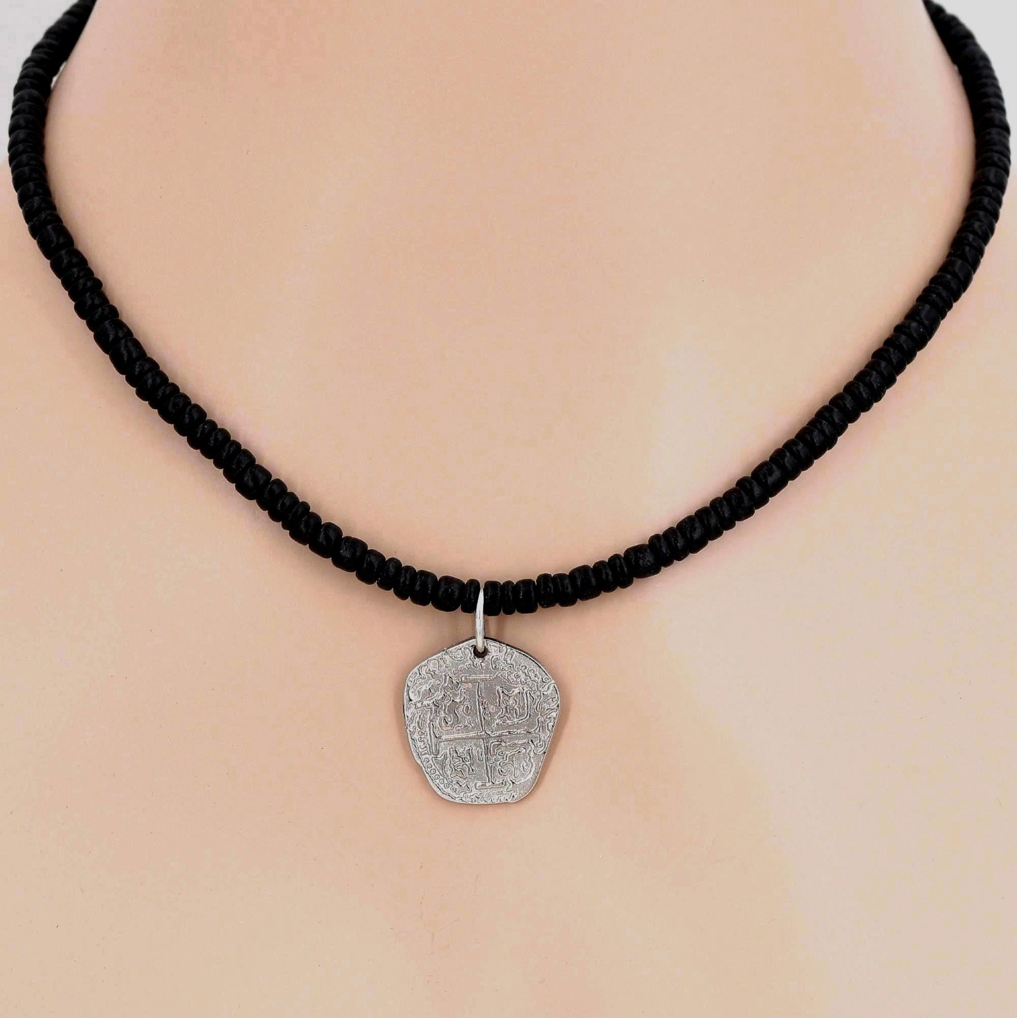 Pirate Spanish Coin Necklace Black Coconut Beads Choice of Length and ...