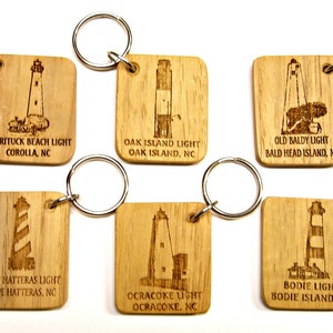 Wood Lighthouse Key Chain Outer Banks North Carolina Key Ring | Etsy