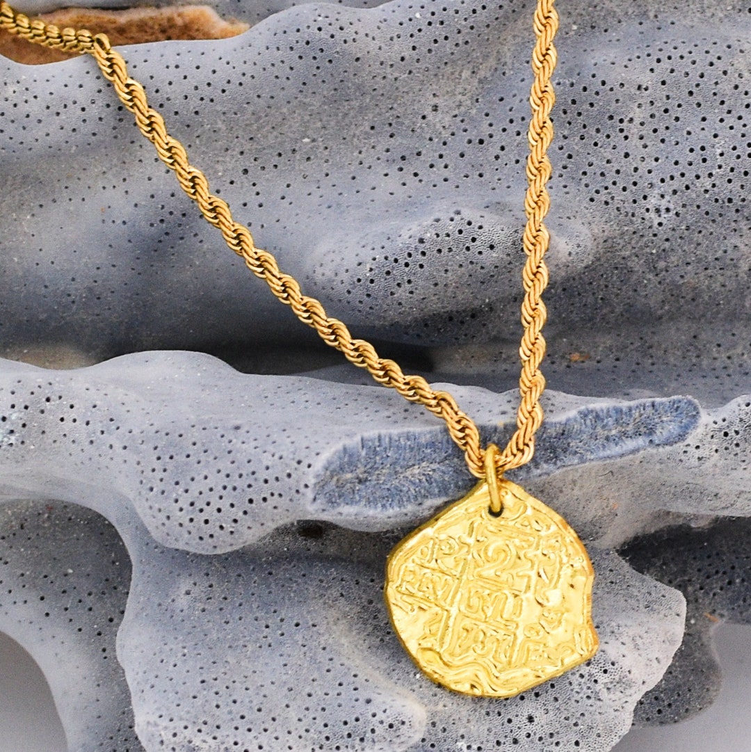 Gold Coin Necklace, Spanish Pirate Treasure, Doubloon Replica ...