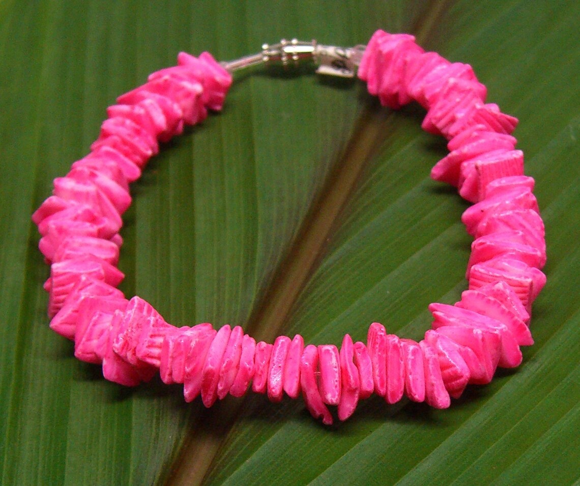 Anklet or Bracelet Pink Puka Shell Square Cut Chip Sea Shells | Etsy