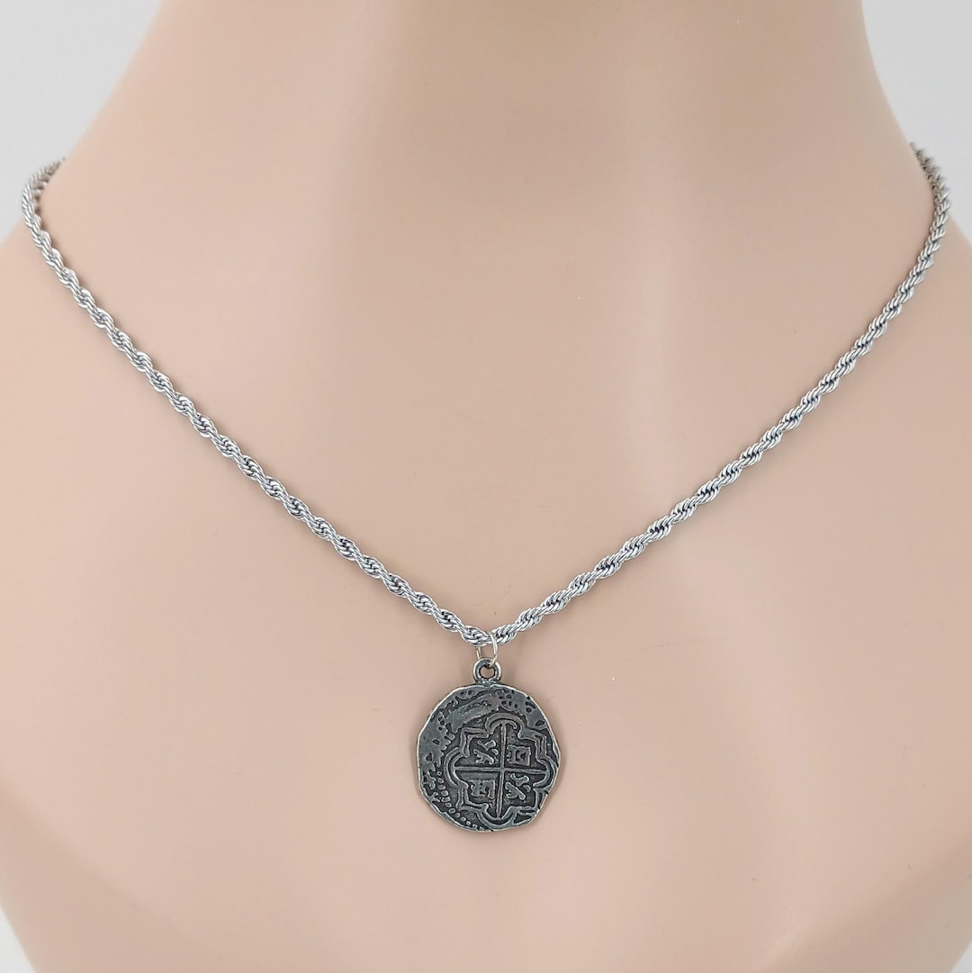 Coin Necklace, Spanish Pirate Treasure, Doubloon Replica, Stainless ...