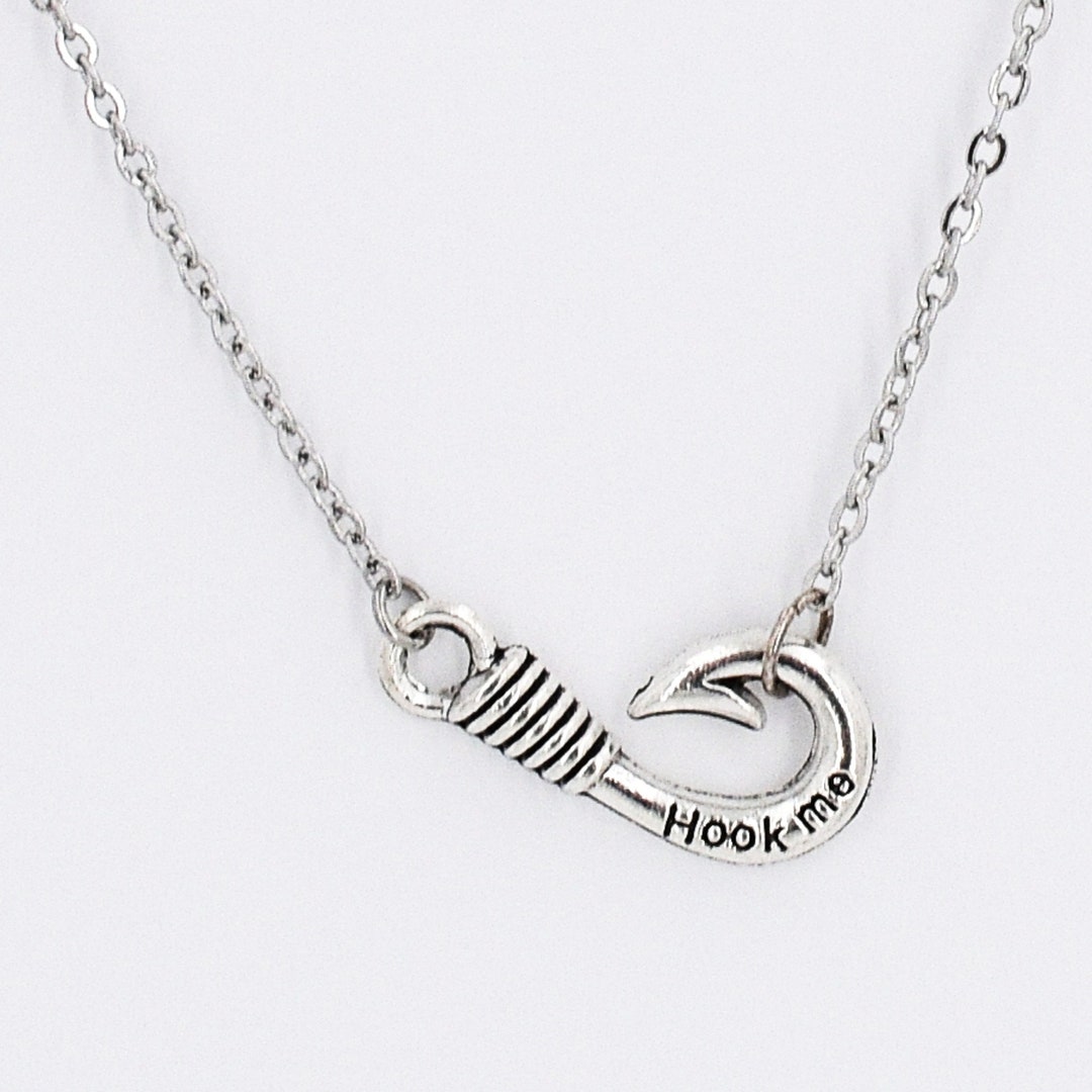 Fish Hook HOOK ME Charm Necklace Adjustable Cable Chain 18.5" - 20.5 ...