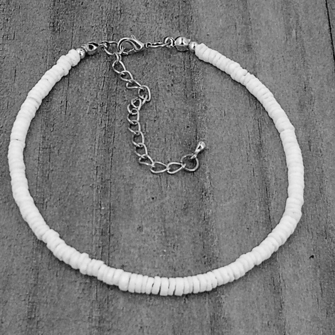 Puka Shell Bracelet White Adjustable 7 9 Inches 4-5mm Shell Beads ... Puka Shell Bracelet White Adjustable 7 9 Inches 4-5mm Shell Beads ...