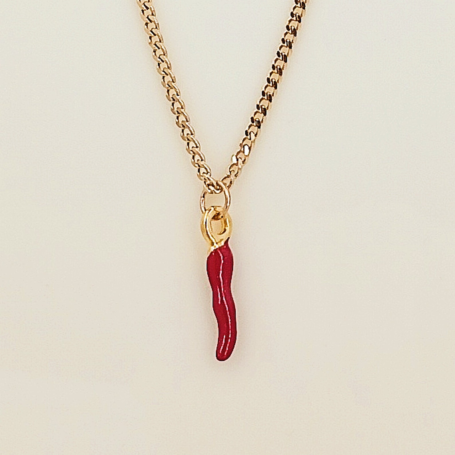 Red Hot Chili Pepper Gold Pendant Curb Chain Necklace 15" to 24" Beach ...