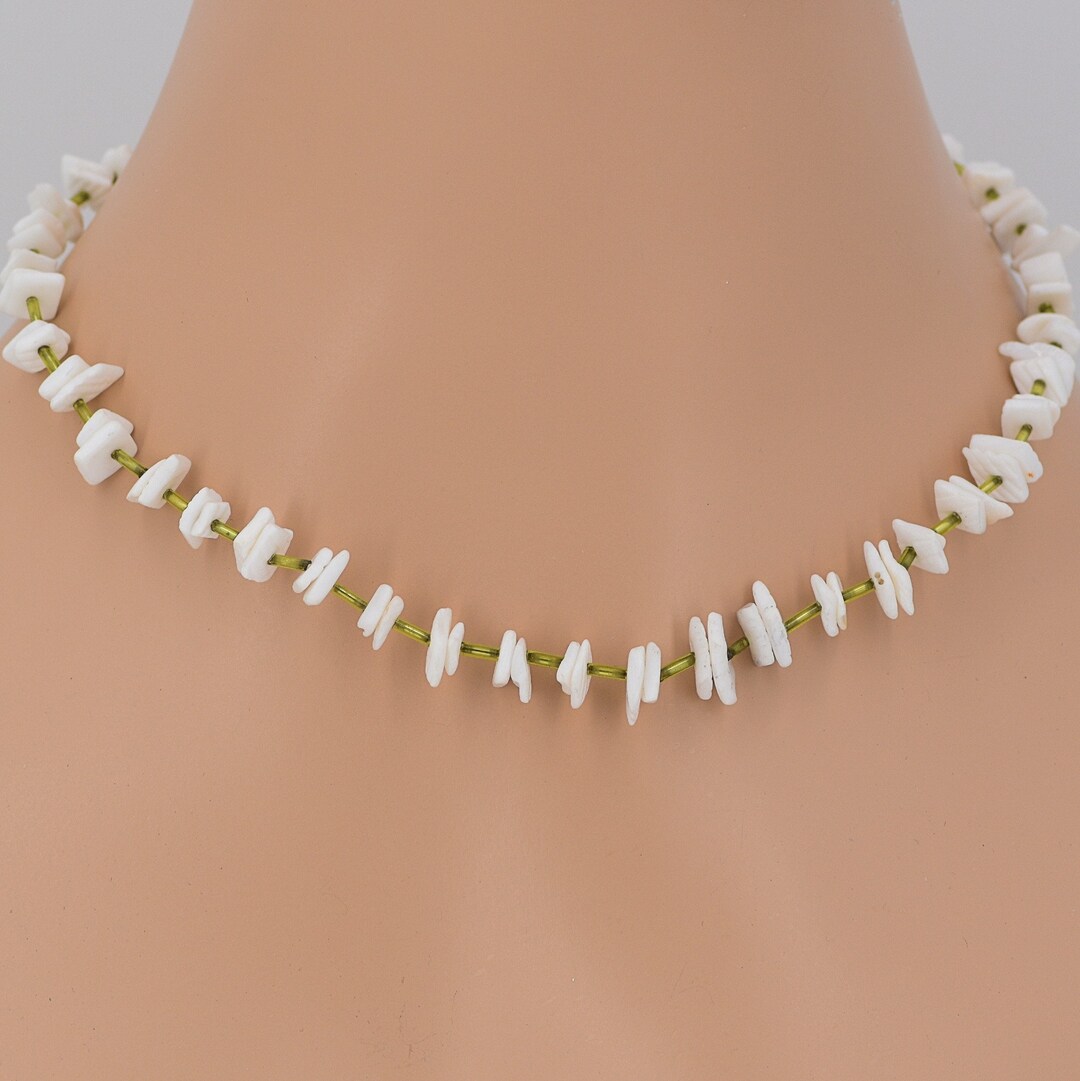 Puka Shell Square and Green Tube Beads Hawaiian Seashell Beach Surfer ...
