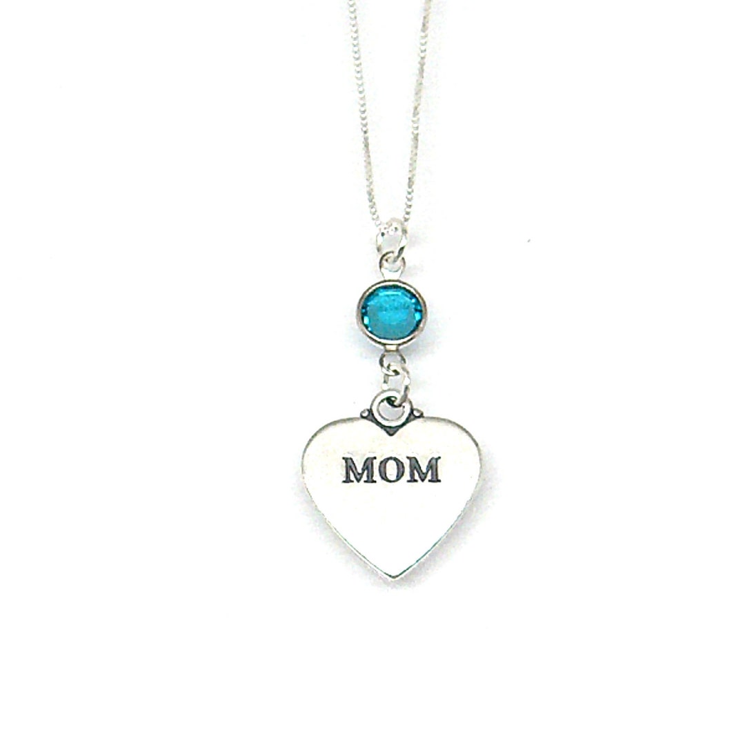 Mom Heart Sterling Silver Birthstone Box Chain Necklace Layering 15 ...