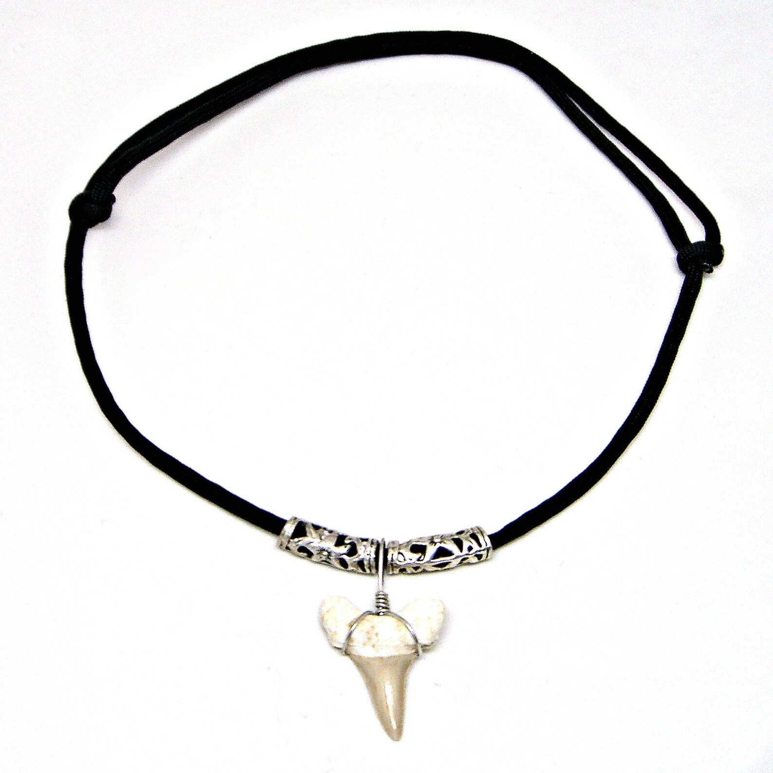 XL Fossil Shark Tooth Necklace Adjustable Paracord Silver | Etsy