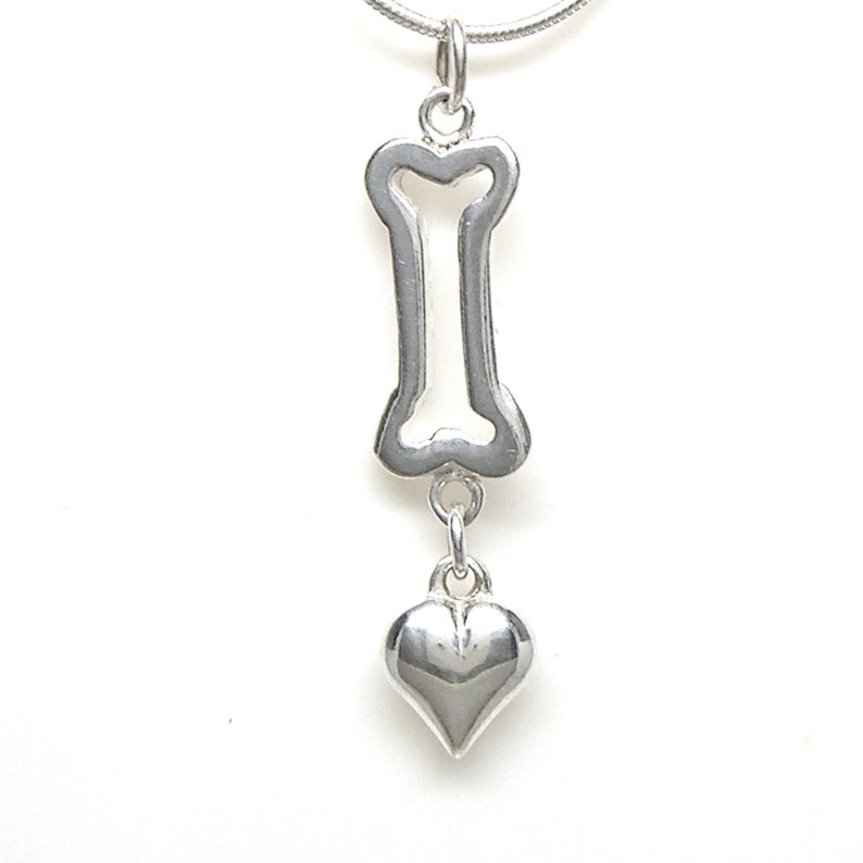 Dog Bone With Heart Dangle Sterling Silver Pet Charm Pendant or ...