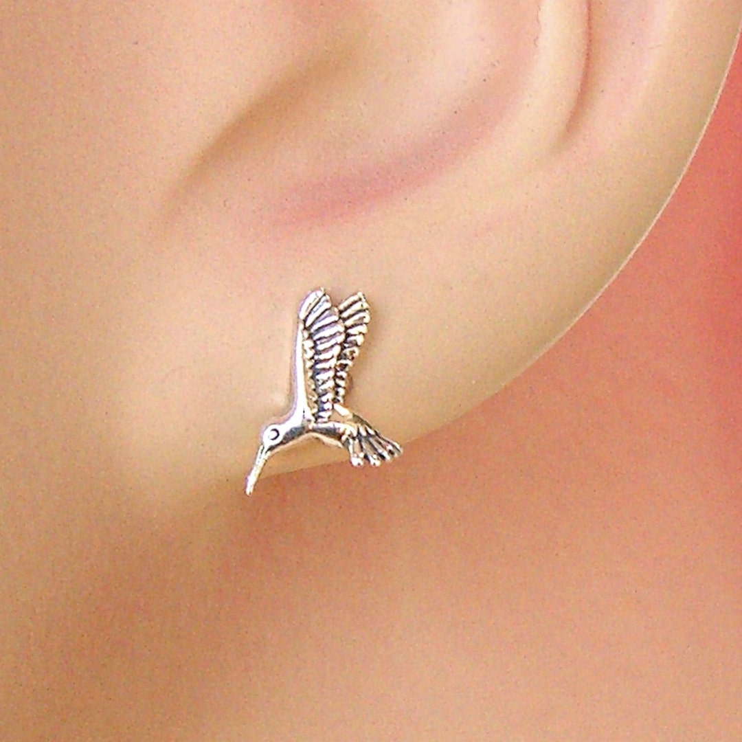 Earrings Hummingbird Sterling Silver Minimal Pierced Tiny Ear Studs ...