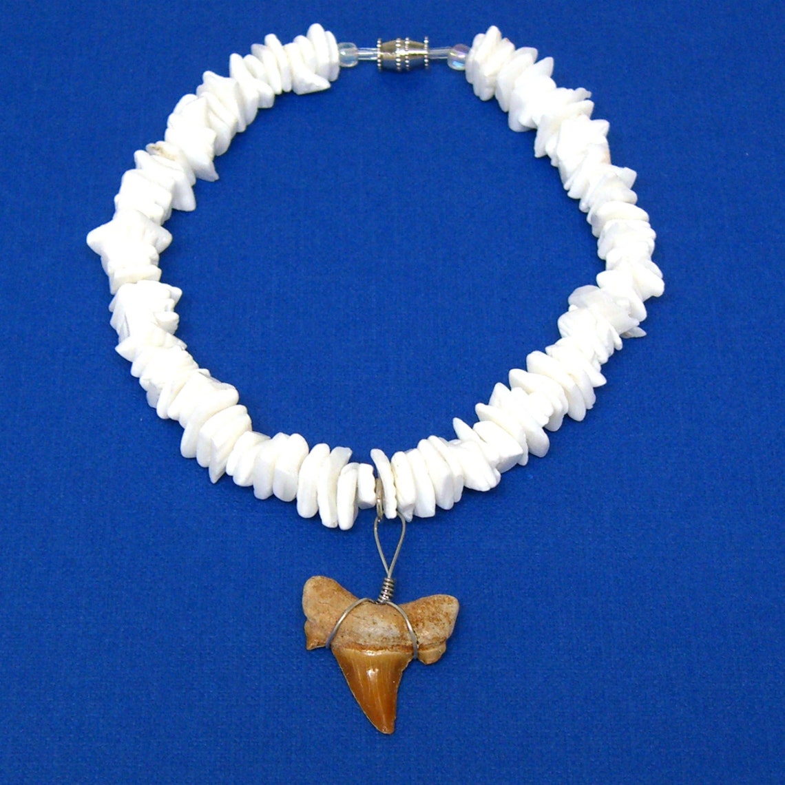 Anklet Puka Chip Shell With Fossil Shark Tooth Beach Sea - Etsy